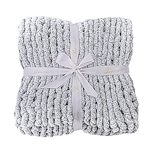 Chunky Knit Blanket Throw 51x63, Soft Chenille Chunky Knitted Throw Blanket, Big Knit Blankets Chunky, Thick Cable Knit Throw, Large Rope Knot Throw Blankets for Couch Bed Sofa(Light Grey)
