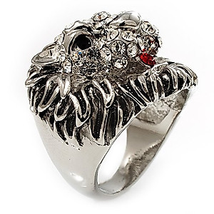 Avalaya Statement Rhodium Plated Crystal 'Lion' Ring - size 9