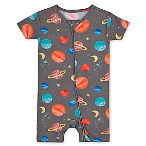 Gerber Unisex Baby Buttery Soft Short Sleeve Romper with Viscose Made from Eucalyptus, Space, 12 Months