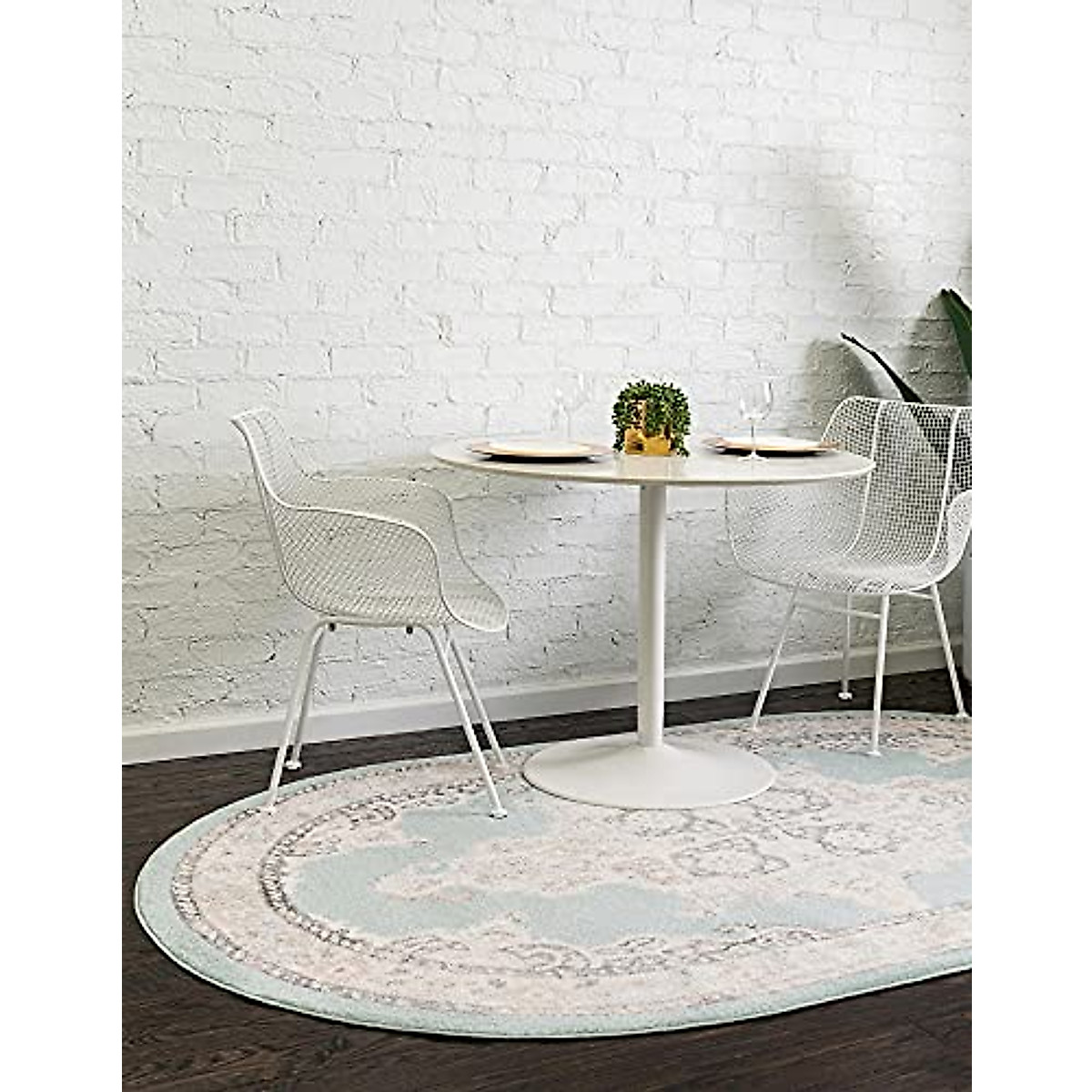 Unique Loom Parker Collection Area Rug - Merakli (4' x 6' Oval, Aqua/ Beige)