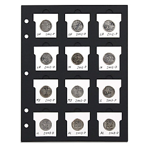 BCW 2x2 Slotted Paper Page for 3-Ring Binder | Black | Holds 12 Coin Flips | Fits Standard 8.5x11 Binders | Ideal for Coin Collection Storage | Paper and Coin Holders | 10 Ct
