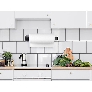 Adoco Paper Towel Holder Under Cabinet, Simply Tear Paper Towel Holder Countertop, Black Wall Mount Paper Towel Holder, Adhesive or Screw for Kitchen Bathroom