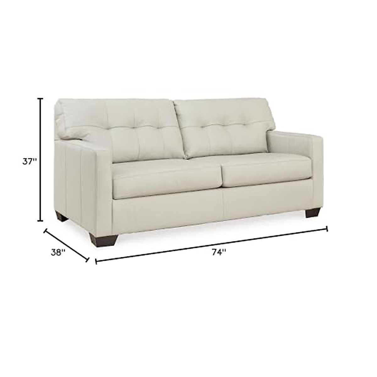 Signature Design by Ashley Belziani Modern 2-in-1 Tufted Leather Match Sofa Sleeper with Folding Gel Memory Foam Mattress, Full, White