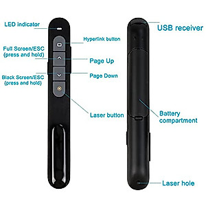 Presentation Clicker Wireless Presenter Remote, PPT Presentation Clicker with Hyperlink &Volume Remote Control Presentation Clicker Pointer Slide Advancer for Keynote/PPT/Mac/PC(Battery Included)