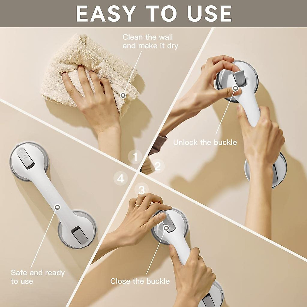 Grab Bars for Bathtubs and Showers (2 Pack) 12-inch, Shower Handles for Elderly Suction, Shower Grab Bars for Seniors, Non-Slip Suction Grab Bars for Shower, Grab Bars for Elderly for Wall