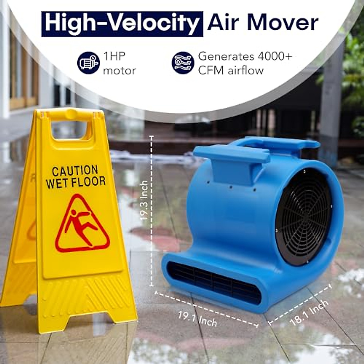MOUNTO 3-Speed Air Mover 1HP 4000+ CFM Monster Floor Blower Carpet Dryers Janitoral Floor Dryer