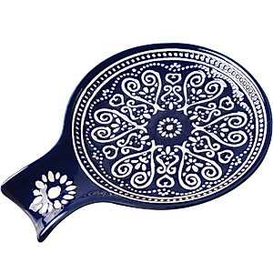 Ceramic Spoon Rest, Cooking Spoon Holder for Kitchen Counter/Stove Top/Dining Table Modern Farmhouse Decorative, Large (Blue)