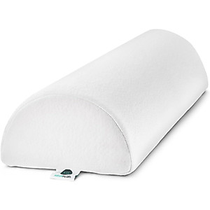 AllSett Health Large Half Moon Bolster Pillow for Legs, Knees, Lower Back and Head, Lumbar Support Pillow for Bed, Sleeping | Semi Roll for Ankle and Foot Comfort - Machine Washable Cover, White