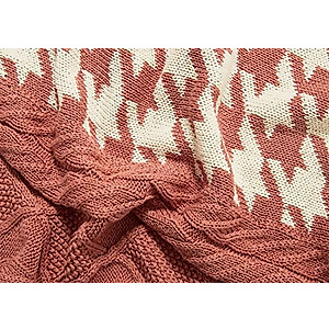 GunziStreet Luxurious Pure Cotton Knitting Throw Blanket Houndstooth Thousand-Bird Pattern Splicing Nordic Style Soft Warm Home Decor for Bed Couch Bedroom (Red Ruby, 51x63)