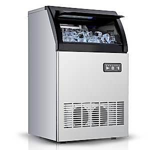 GarveeTech Upgraded Commercial Ice Maker Machine,100lbs/24H Stainless Steel Under Counter ice Machine w/ 33 lbs Basket,2-Way to Add Water,Stainless Steel Ice Machine for Undercounter or Freestanding
