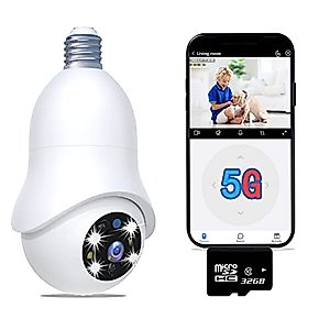 ADAPIDAE 5G Light Bulb Camera, Home Camera Outdoor Indoor,Safe Cam 360 with Motion Detection,Porch Light with Security Camera Full Color Day and Night (32G SD Card Included)