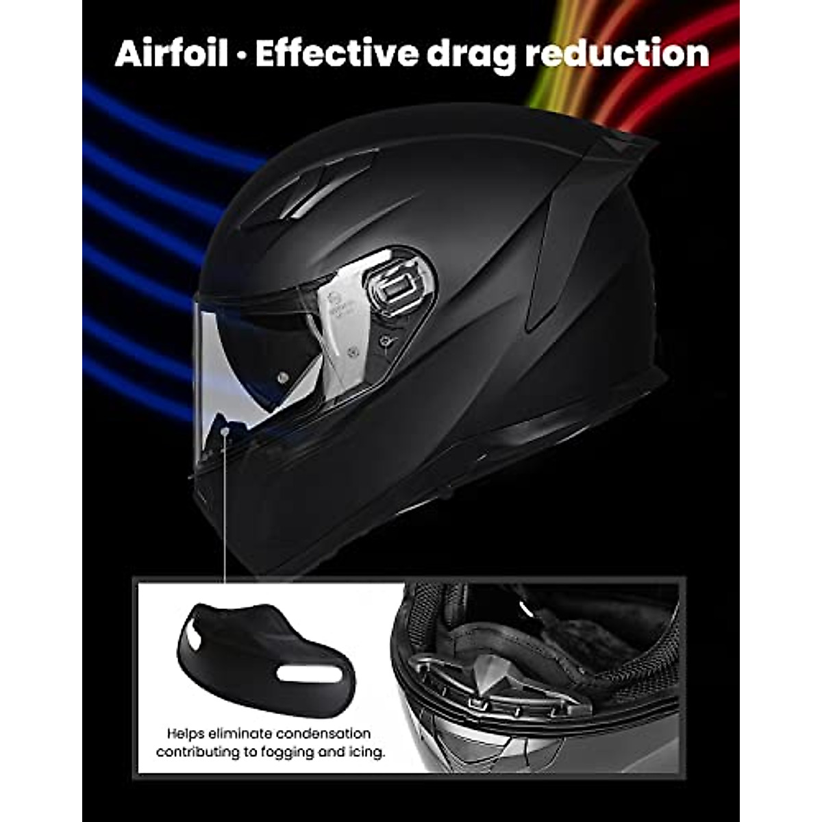 ILM MIPS Motorcycle Full Face Helmet Pinlock Insert Anti Fog Dual Visor Racing Casco de Moto Men Women DOT Model 129M(Matte Black Large)