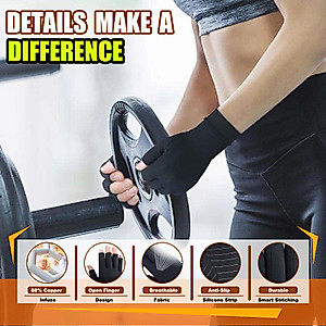 Tiny Chou 2 Pairs Copper Arthritis Gloves, Fingerless Compression Gloves for Men and Women, Pain Relief and Healing for Arthritis Hand, Carpal Tunnel, Typing and Daily Work (Black, Medium)