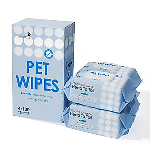 Mooncat Unscented Cat&Dog Wipes | Plant-Based Cat&Dog Grooming Supplies From Eye to Paw | Thick&Moist Cat&Dog Ear&Butt Cleaner | Allergy Relief | Deodorizing Dog Shampoo for Grooming Bath | 400 Counts