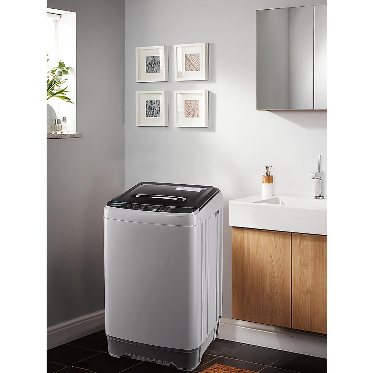 KRIB BLING Full-Automatic Washing Machine with LED Display, 17.7 lbs Portable Compact Laundry Washer with Drain Pump, 10 Wash Programs 8 Water Levels, Grey, XQB201A-GREY 177