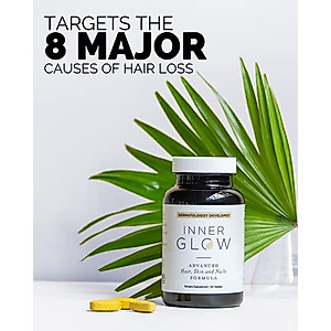 Inner Glow Advanced Hair, Skin & Nails Formula - Dermatologist and Plastic Surgeon Developed, clinically Tested for visibly Stronger and Thicker Hair in 12 Weeks