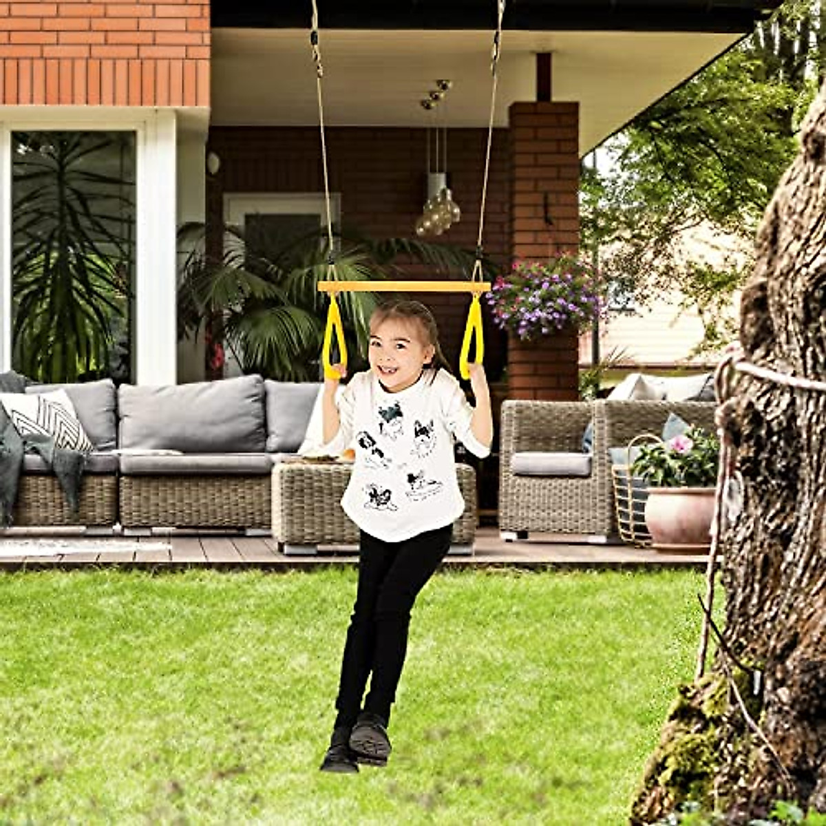 Alomejor Pull Up Ring Kids Gymnastic Rings for Upper Body Strength Fitness Training Exercise Pull Ups(Yellow)