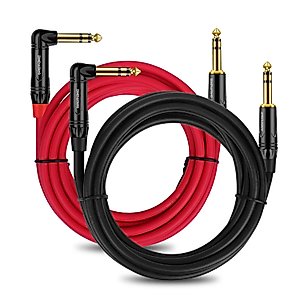 DREMAKE Guitar Cable Cord 6FT, 2 Pack TRS 1/4 Straight to Right Angle Professional Instrument Guitar Amp Cable, TRS 6.35mm Male to Male Balanced Audio Cable for Pro Audio Effects Pedal Quarter Inch