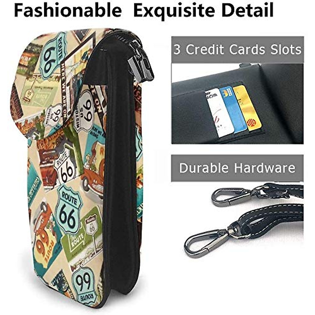 American Map California Route 66 Vintage Women Soft PU Leather Cellphone Purse Wallet Handbag Small Crossbody Shoulder Bag