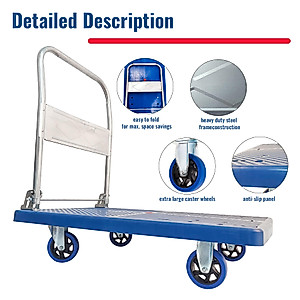 Dawot 660lbs Foldable Platform Truck Dolly with Swivel Wheels, Heavy Duty Moving Platform Hand Truck, Moving Flatbed Cart Push Cart Platform Dolly Cart for Groceries, Warehouse(35.43" x 23.62")