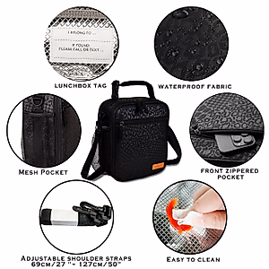 SIBOFUEGO Insulated lunch Box for Men Women - Cute Reusable Lunch Bag for Adult ，Small Lunchbox with Adjustable Shoulder Strap, Durable Cooler Tote Bag for Work Office Picnic Beach (Black Leopard)