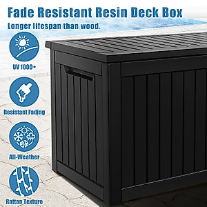 Zevemomo 230 Gallon Waterproof Resin Deck Box - Outdoor Indoor Large Storage Box Bench for Patio Cushions Furniture Toys Garden Tools, All Weather Rattan Wicker, Lockable, Black