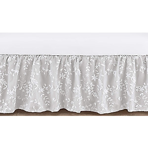 Sweet Jojo Designs Grey Floral Vintage Lace Girl Baby Nursery Crib Bed Skirt Dust Ruffle - Solid Light Gray Silver Luxurious Elegant Princess Boho Shabby Chic Luxury Glam Flower High End Boutique