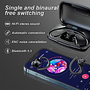 T82-Bluetooth 5.3 Wireless Earbuds-IPX7 Waterproof ENC Noise Canceling Earbuds, 120 Hours Play Time HI-FI Bluetooth Headphones, 2.0 Level Deep Bass Suitable for Sports Listen to Music (Black*1)