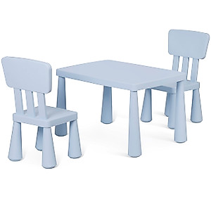 Saicool Kids' Table with 2 Chairs Set,3 Pieces Plastic Activity Table with Chair set for Toddlers, for Classroom or Home, Blue