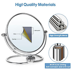 Portable Folding Travel Makeup Mirror,1X/10X Magnifying Vanity Mirror,6” Double-Sided 360° Swivel,Handheld & Wall Hanging Metal Mirror for Home and On-the-Go Use,Travel Storage Bag Included,No Light