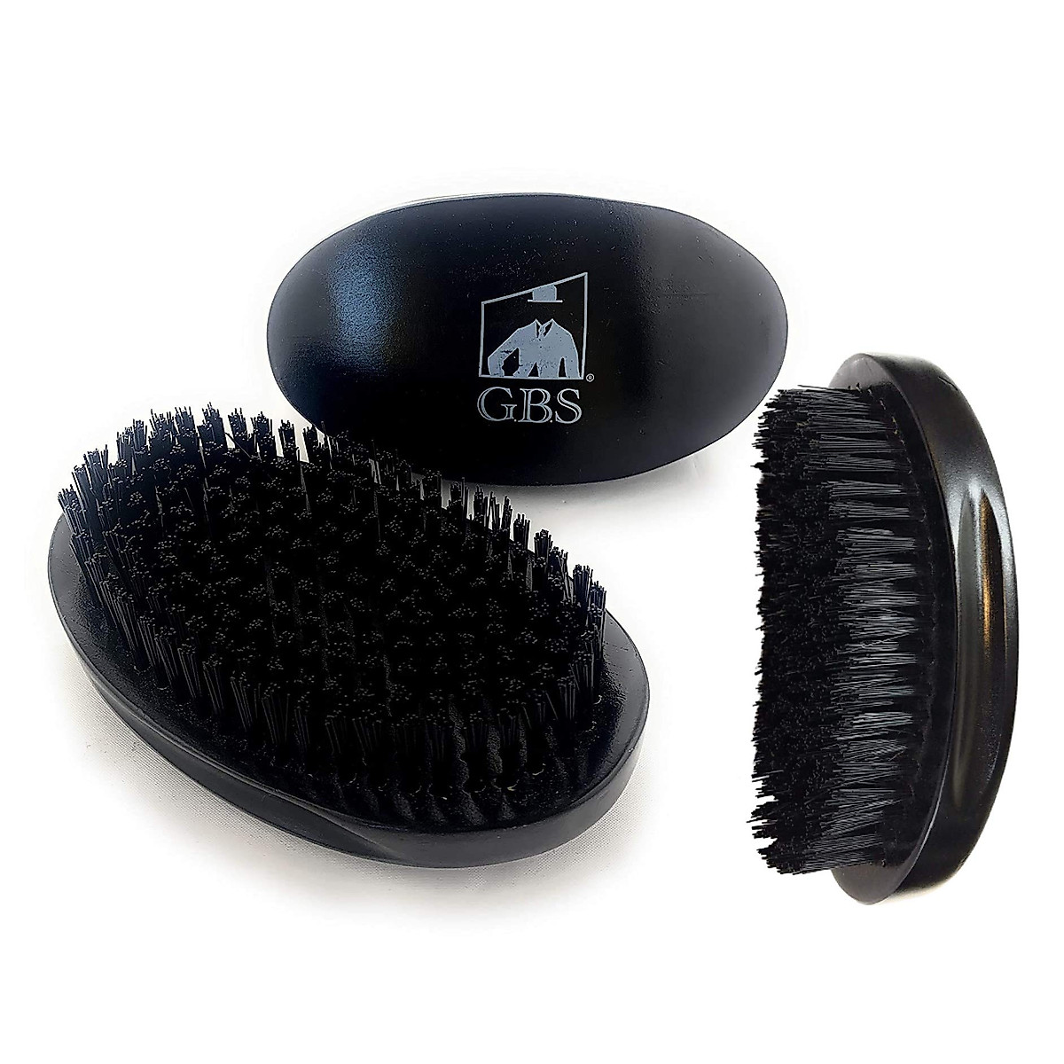 G.B.S Military Style Dual Bristle Beard and Hair Brush - Hi-Gloss Wood, Animal-free Vegan Bristles, Over 2,000 Firm Bristles for Daily Grooming (BLACK)