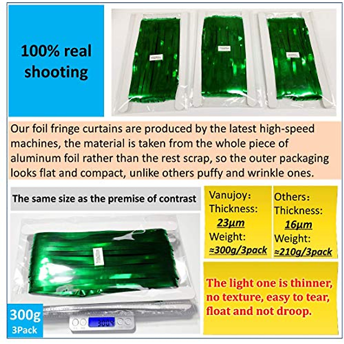 Vanujoy 3 Pack 3.3ft x 6.6ft Green Foil Fringe Backdrop Curtains Party Decoration for Birthday Bachelorette Party Engagement Bridal Shower Baby Shower Graduation