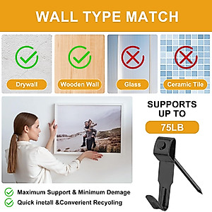 KURUI Picture Hangers, 385Pcs Picture Hanging Kit with Heavy Duty Picture Hanging Hooks, Sawtooth, Hardware Nails and Picture Hanging Tool, Wall Hangers for Frame, Painting, Art, Photo (Black)