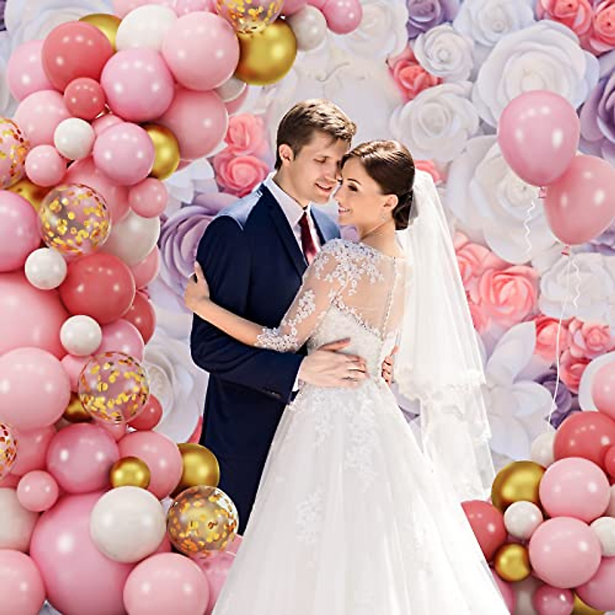 RUBFAC 159pcs Pink Gold Balloons Garland Arch Kit Pastel Pink White Gold Confetti Latex Helium Balloons for Confession Proposal Wedding Valentine's Day Girl Birthday Baby Shower Party Decorations