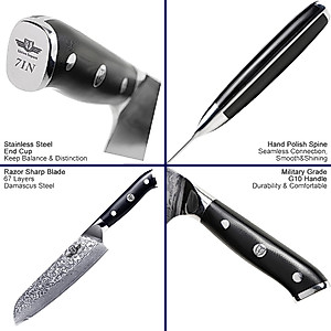 Kitchen Emperor Santoku Knife, Damascus Kitchen Knife, Professional Chef Knife with Comfortable G10 Handle Full Tang