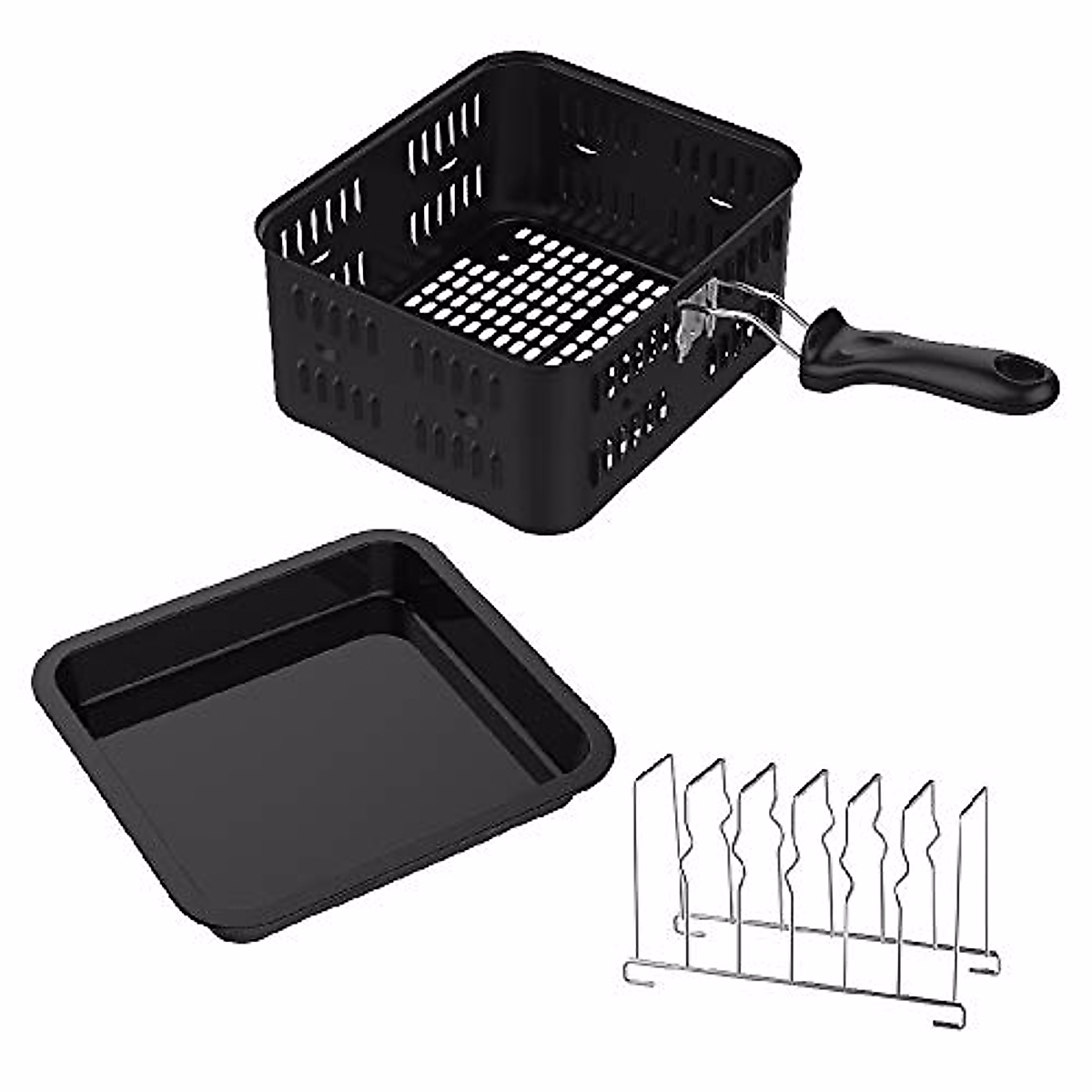 GoWISE USA GWA0080 Kit 3-Piece Air Fryer Oven Accessory, Power, Yedi-Includes 6 Quart Basket, Baking Pan, & Toasting Rack, 6-Qt, Black