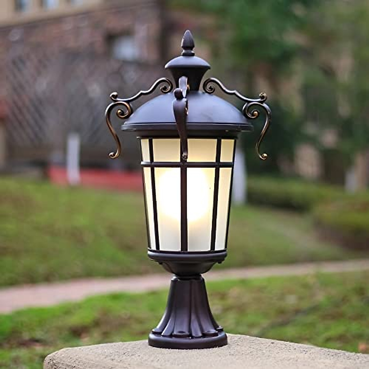 MODEBHD Continental Aluminum Glass Lawn Landscape Lantern Tradition Victoria Antique Outdoor Table Lamp Column Lamp Garden Street Post Lights Villa Corridor Aisle E27 Decoration Illumination