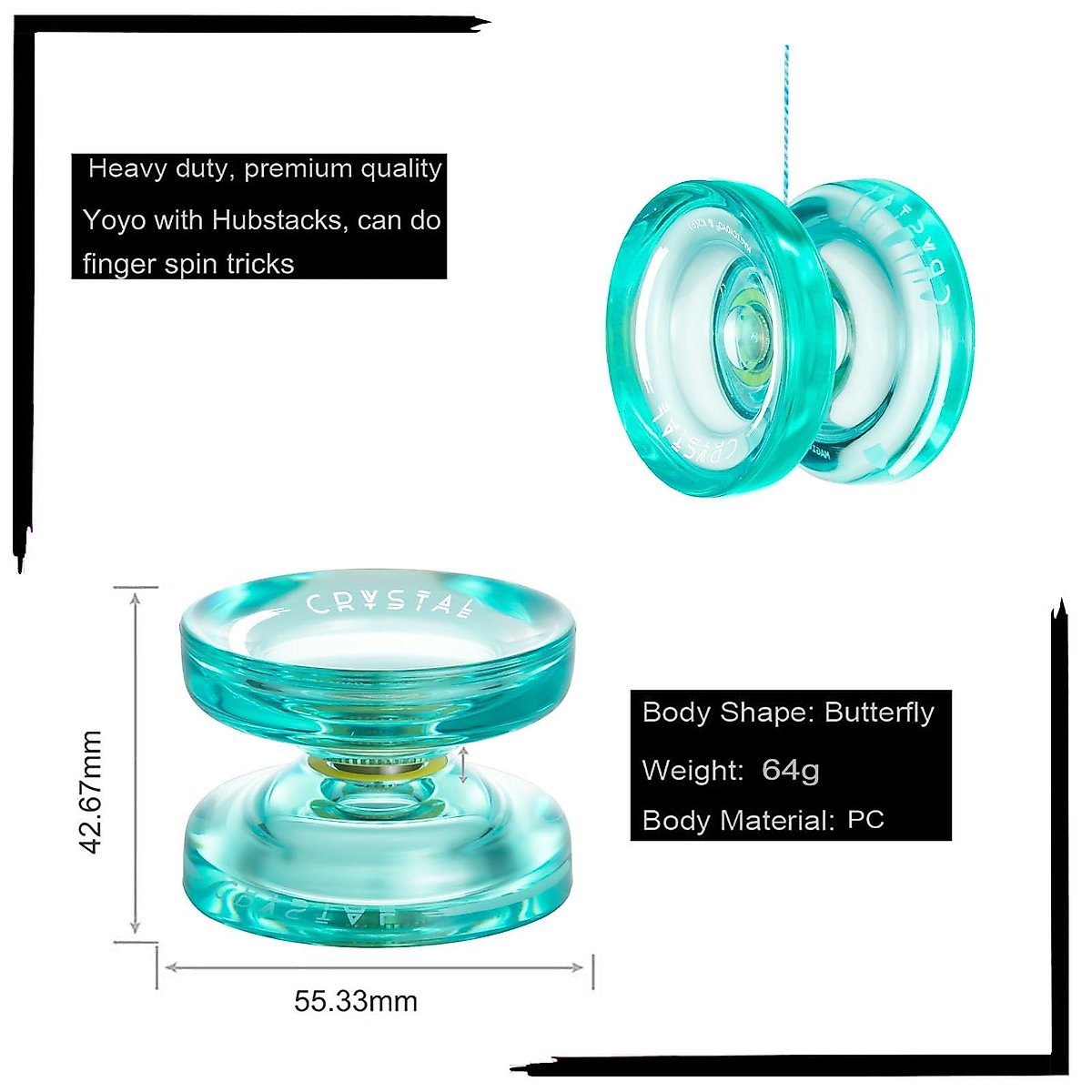 MAGICYOYO K2 Responsive Yoyo - Great for Kids and Beginners with Smooth Spins and Fingerspin Design - with Storage Glove, Bag, and 12 Yo-Yo Strings - Crystal Green
