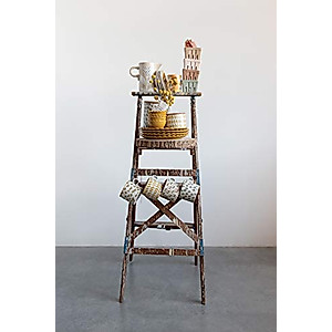 Creative Co-Op Hand-Painted Stoneware Floral (Set of 4 Patterns) Plates, Brown