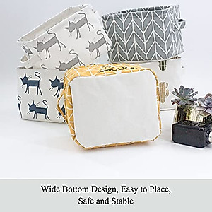 Mziart Small Foldable Canvas Storage Basket Cotton Fabric Mini Portable Storage Bin Nursery Organizer Box for Makeup Toys Shelves & Desks (Yellow)