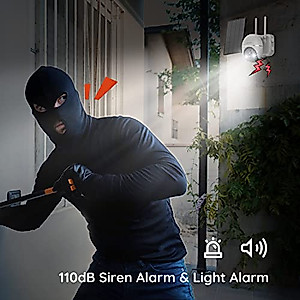 Solar Security Camera Outdoor, 2K Wireless WiFi 360° PTZ Camera, Solar Powered Security Cameras with Spotlight & Siren, Color Night Vision, PIR Motion Detection, 15000mAh Battery, 2 Way Audio, IP65