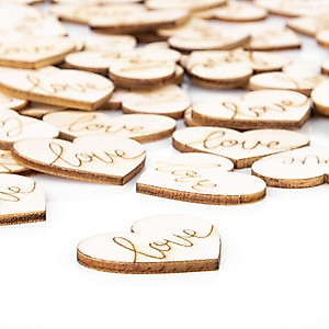 Andaz Press Engraved Wood Heart Confetti, Love, 100-pack, Wood Confetti Hearts For Wedding Engagement Party Confetti, Bridal Shower Confetti For Tables, Bridal Shower Table Decorations