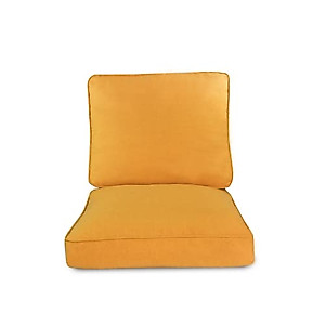 Makimoo Striped Indoor/Outdoor Chair Cushion, Durable Patio Furniture Cushion Set: Patio Cushions Seat: 22" W x 22" D x 4" T (Yellow)