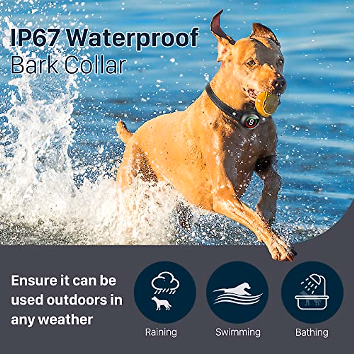 NBJU Rechargeable Anti Barking Collar with 5 Adjustable Sensitivity, Optional Beep Vibration Shock Mode, Humane Dog Training Collar for Large Medium Small Dogs, IP67 Waterproof