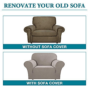 Flamingo P High Stretch Sofa Slipcover Non Slip Armchair Cover for Living Room Washable Pet Furniture Protector Covers with Elastic Bottom, Thick Jacquard Fabric (Small, Taupe)