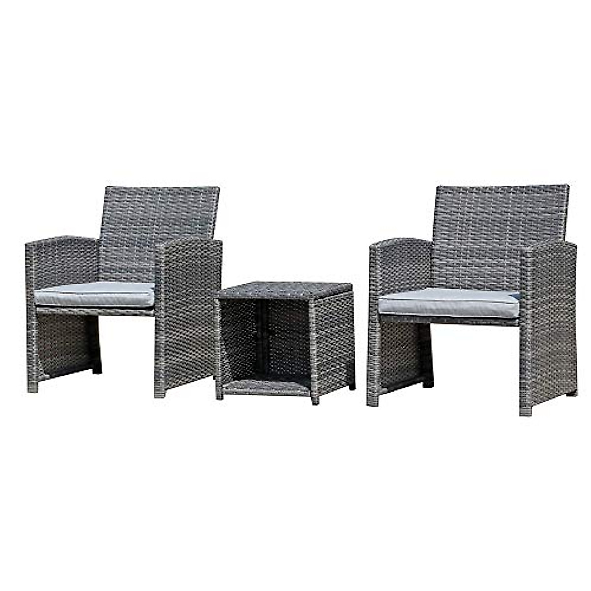 OC Orange-Casual 3 Piece Patio Furniture Set, Outdoor Wicker Conversation Set, Porch Chairs with Storage Coffee Table, Modern Rattan Bistro Set, Balcony Garden Deck Outside, Grey
