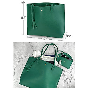 Minimalist Clean Cut Pebbled Faux Leather Tote Womens Shoulder Handbag (Green) Medium