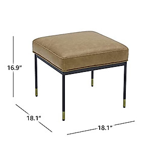 Amazon Brand – Rivet Modern Leather Ottoman Stool with Metal Legs, 16.9"H, Cognac