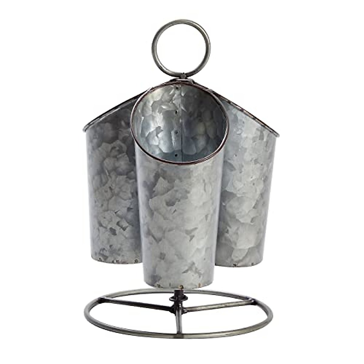 Rotating Kitchen Utensil Holder for Countertop with 3 Compartments, Galvanized Flatware Caddy (6 x 10 In)