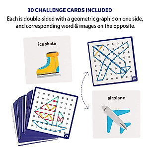 Coogam Wooden Geoboard Mathematical Manipulative Material Array Block Geo Board – Graphical Educational Toys with 30Pcs Pattern Cards and Latex Bands Shape STEM Puzzle Matrix 8x8 Brain Teaser for Kid